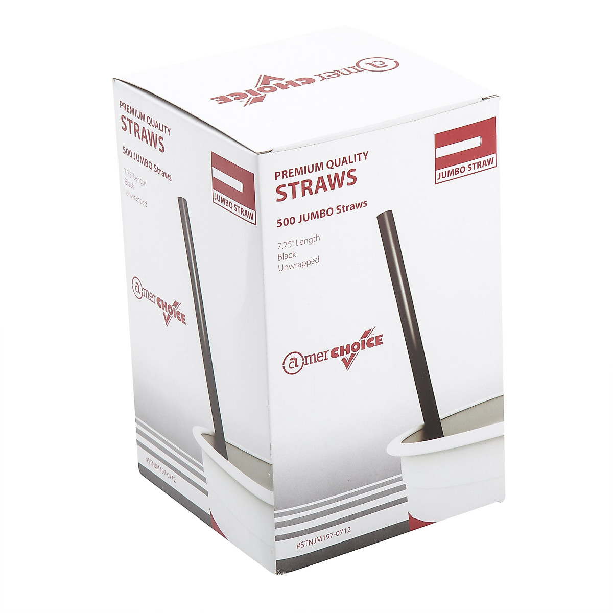AmerCare 7.75 Inch Jumbo Black Straws, Unwrapped, Case of 12,000