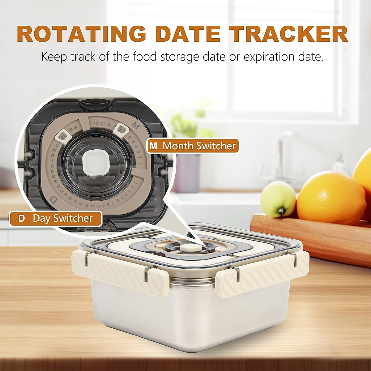 LANGMINGDE Stainless Steel Food Container with Lid, Meal Prep Container Lunch Box with Handle Date Tracker for Travel, Party, Leftovers, Dishwasher Safe Oven/Freezer Safe Except Lid, 44oz/1300ml