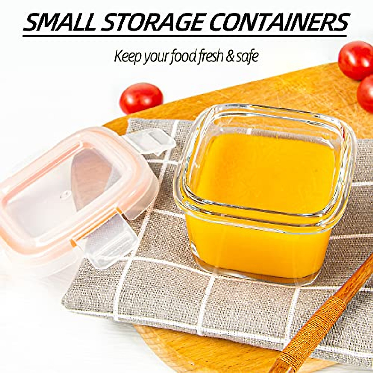 CZUMJJ 5 oz Square Glass Food Storage Containers Set of 24, Small Containers with Locking Lids, Airtight Glass Food Jars for Food Portion, Snacks | Freezer, Microwave & Dishwasher Safe