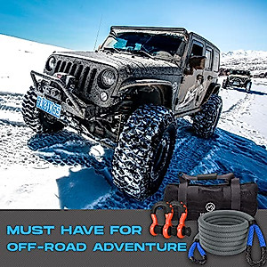 Kinetic Recovery Tow Rope (33,900lbs), with 2 D Ring Shackles (41,800lbs), Tow Rope for Truck Heavy Duty, Offroad Recovery Kit for 4WD Pick Up Truck, SUV, ATV, UTV (Silver-Blue, 1x30)