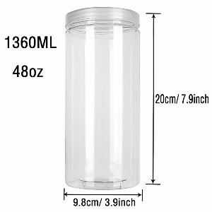 6 PCS Plastic Jars with Lid 48oz Clear PET Seal Jar, Round Wide Opening Storage jar for Kitchen, Household, Craft Storage