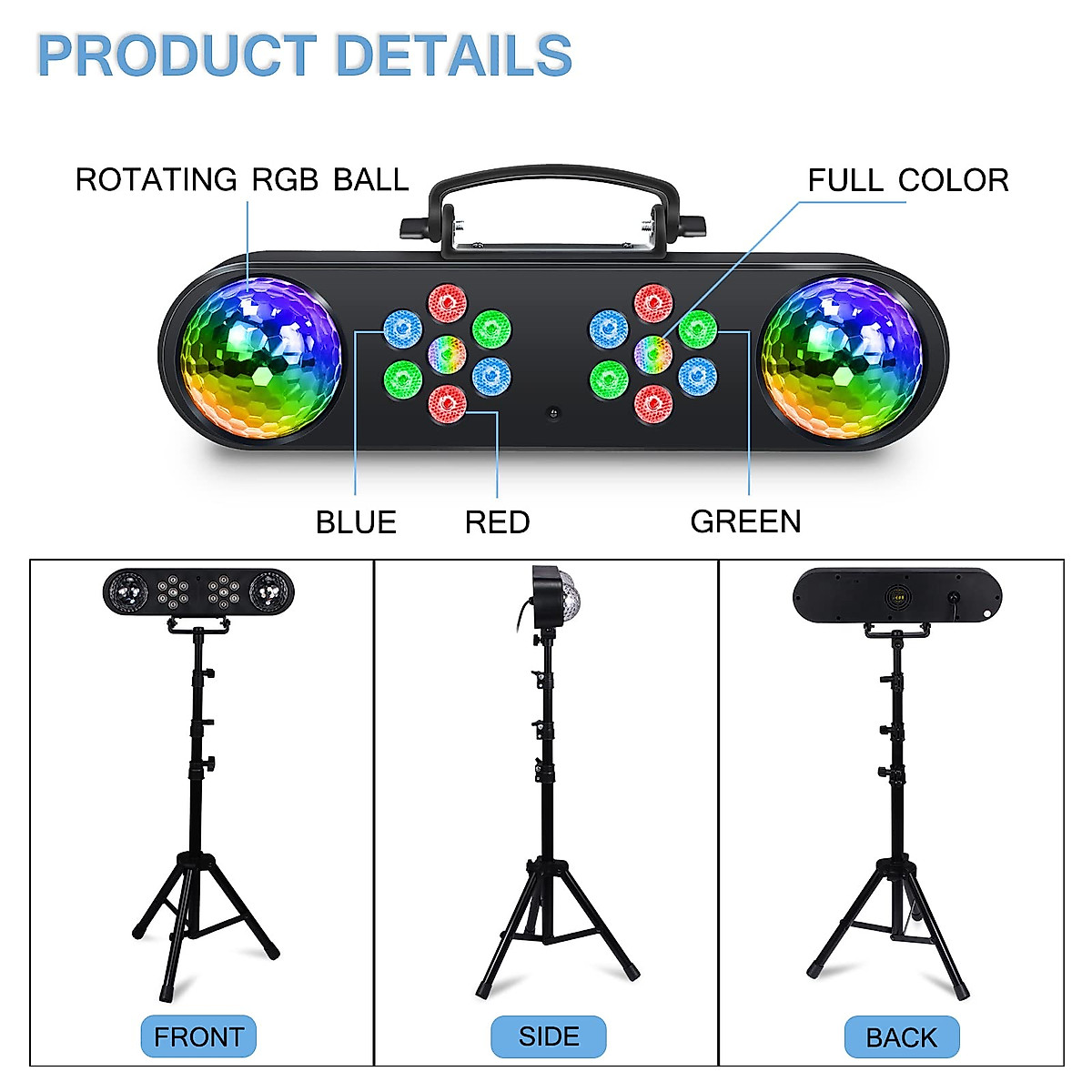 DJ Lights with Stand, Telbum Party Bar Light Set, Mobile Stage Lighting System Sound Activated LED Par Lights, for Move Band Disco Wedding Halloween Christmas (RGB)