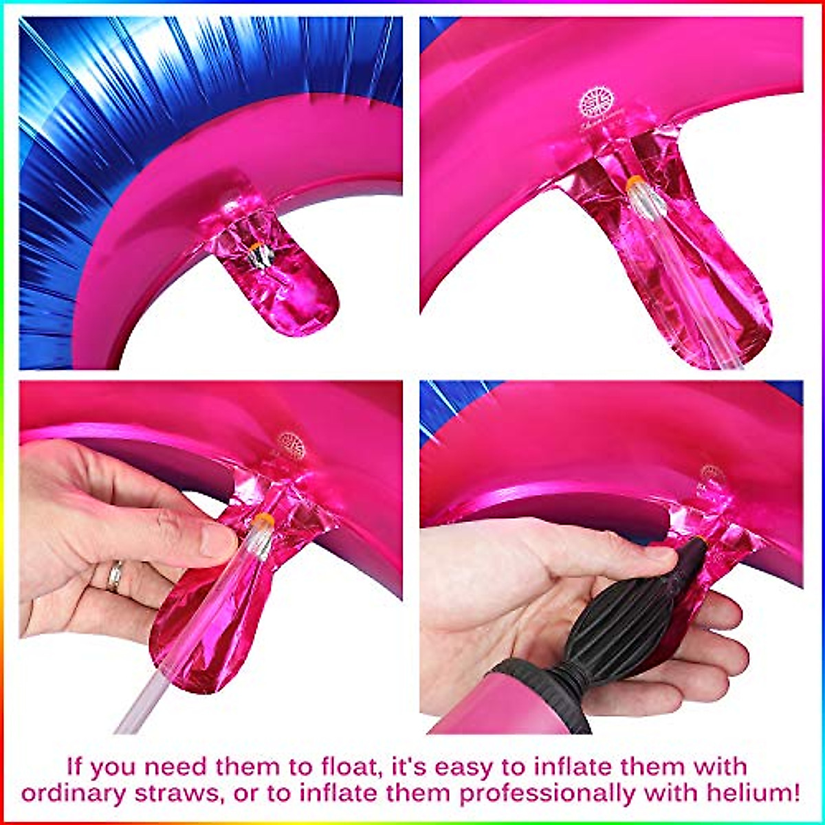 6 Pieces Rainbow Foil Balloon Rainbow Foil Mylar Balloons Party Decoration Large Size for Birthday Baby Shower Wedding