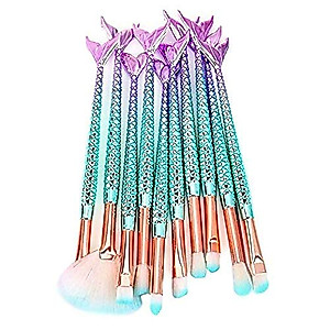Makeup Brushes Set 11pcs 3D Mermaid Makeup Brush Cosmetic Brushes Eyeshadow Eyeliner Blush Brushes
