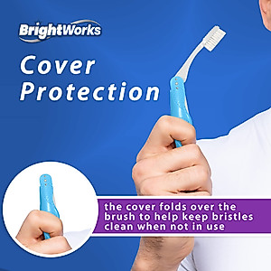 BrightWorks Folding Travel Toothbrush (12 Total, 6 Sets of 2) with Built-in Cover. Portable with Soft Bristles and Tongue Cleaner. for Camping, Hiking, Travel, Work, Gym, Purse, Backpack.