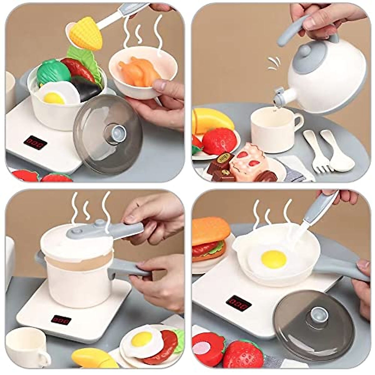 Large Pretend Play Kitchen Toys with Sink, Role Play Kitchen Playset, Pot and Pan, Cooking Stove with Spray Realistic Light and Sound, Cutting Food, Kitchen Accessories Set for Kids Toddlers
