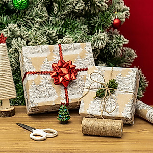 RUSPEPA Christmas Wrapping Paper, Jumbo Roll Kraft Paper - White Christmas Tree Design for Holiday Gift Wrap - 24 Inches x 100 Feet