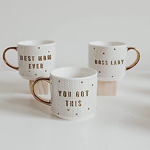 Sweet Water Decor Tile Coffee Mugs | Novelty Coffee Mugs | 17oz Gold Handle Coffee Cup | Microwave & Dishwasher Safe | Cute Coffee Mug | Birthday Gift (Boss Lady)