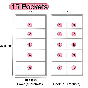 Home Closet Hanging Organizer Mesh Pockets Dual Sided Wall Shelf Wardrobe Storage Bags for Bra Underwear Socks Jewelry Gadget Included 2 Hooks 2 Clothes Hanger Connector Hooks (Beige, 15 Pockets)