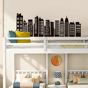 decalmile Black City Skyline Wall Stickers Silhouette Hero Wall Decals Kids Bedroom Boys Room Bathroom Wall Decor