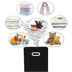 SEVENDOME Fabric Cloth Storage Bins,Fabric Cube Organizer with Dual Handles Foldable Cube Storage Baskets for Home Bedroom Storage,Set of 3, Black