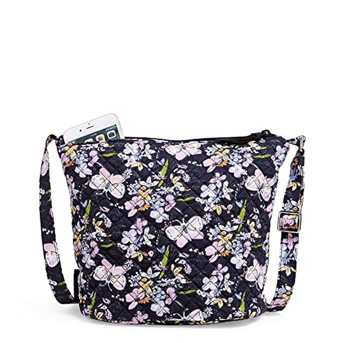 Vera Bradley Women's Cotton Bucket Crossbody Purse, Bloom Boom Navy - Recycled Cotton, One Size