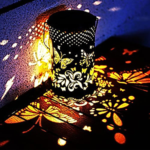 Vcdsoy Solar Outdoor Hanging Decorations Lanterns- Waterproof Hollowed Retro Metal Garden Balcony Decor Lantern-Solar Lantern Lights with Handle,Gifts for Patio Yard Garden Pathway Landscape