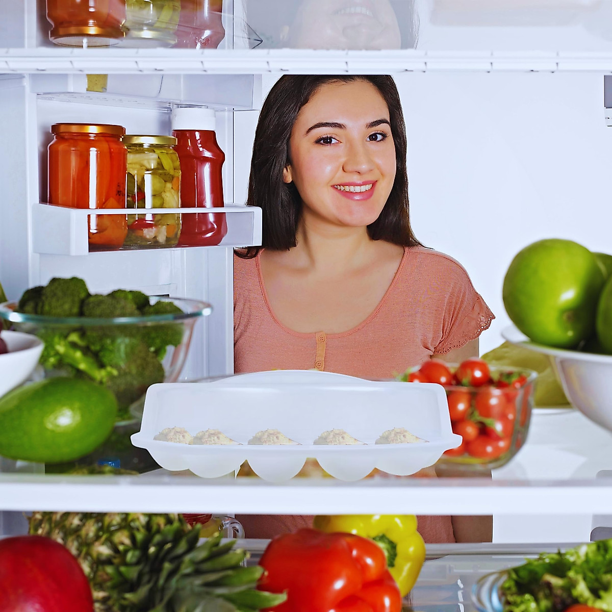 Deviled Egg Carrier with Lid, 10.375x3.5 in. Portable Serving Tray Vegetable Platter Kitchen Home Storage Dinner Cookouts Birthday Halloween Christmas Thanksgiving Party Picnic Food Container