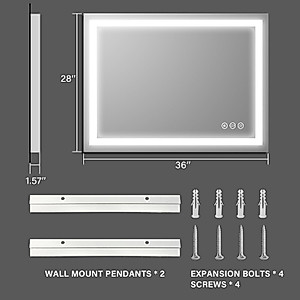 Butylux 36x28 inch LED Lighted Bathroom Mirror with Anti-Fog, Wall Mounted Vanity Mirror with Smart Touch Button, Memory Function, Adjustable Warm White/Natural/Daylight Lights(Horizontal/Vertical)