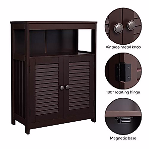 VASAGLE Bathroom Floor Cabinet, Freestanding Bathroom Storage Cabinet with Double Shutter Doors and Adjustable Shelf, for Living Room, Entryway, Kitchen, Brown UBBC40BR