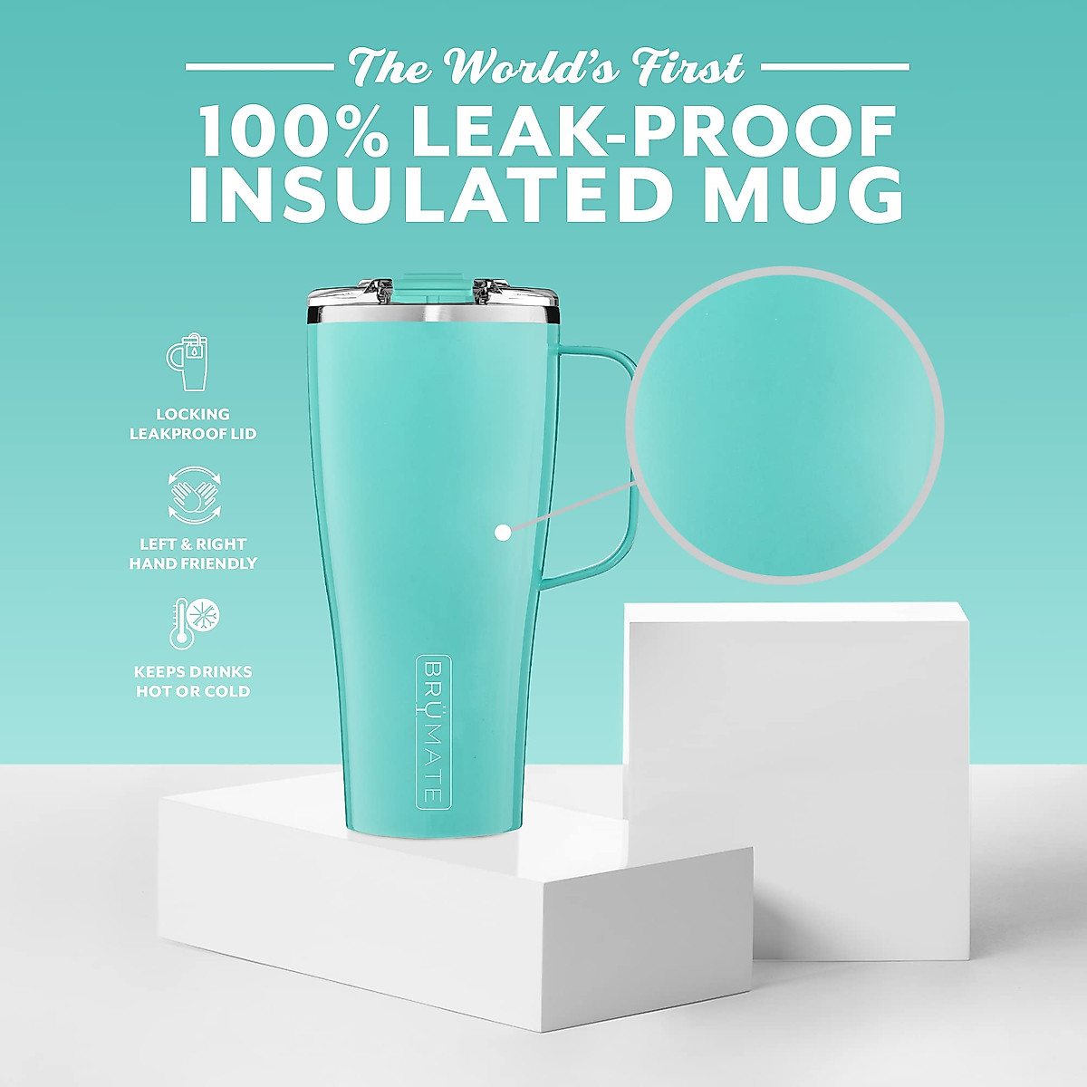 BrüMate Toddy XL - 32oz 100% Leak Proof Insulated Coffee Mug with Handle & Lid - Stainless Steel Coffee Travel Mug - Double Walled Coffee Cup (Aqua)