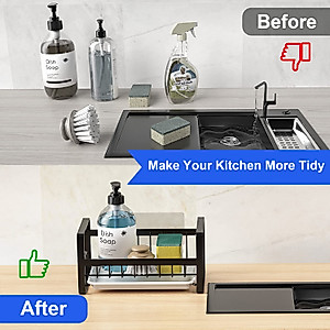 MFTEK Sink Caddy Kitchen Sponge Holder, Soap Holder Tray for Kitchen Sink Countertop, 304 Stainless Steel Soap Dispenser Brush Drainer Rack Organizers with Removable Drain Tray