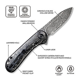 CIVIVI Elementum Folding Pocket Knife for Men, 2.96" Damascus Blade Folder with Low Profile Pocket Clip for EDC C907C-DS2