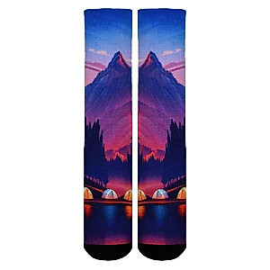 Sierra Socks Valley Camping Pattern CoolMax Socks, Nature Collection for Men & Women Colorful Crew Socks