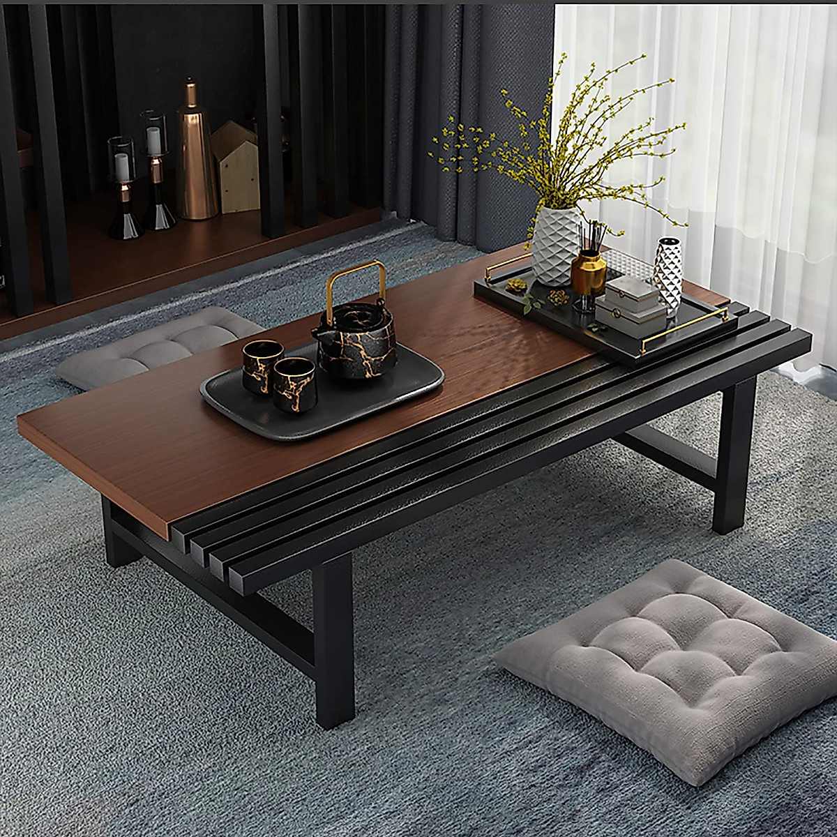 Japanese Floor Table,Wood Coffee Table Tea Table Low Table for Sitting On The Floor,Rustic Kotatsu Table Dining Table Tatami Table Floor Table(23.6x11.8x9.8inche, Brown)