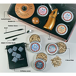 LEPTALINA Cocktail Smoker Kit with Torch and Whiskey Stones - Old Fashioned Cocktail Smoker Set with 6 Wooden Chips for Men, Boyfriend, Husband, Dad, Him (No Butane)