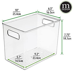 mDesign Deep Modern Plastic Storage Organizer Bin Basket with Handles for Home Office Organization - Shelf, Cubby, Cabinet, and Closet Organizing Decor - Ligne Collection - 2 Pack - Clear