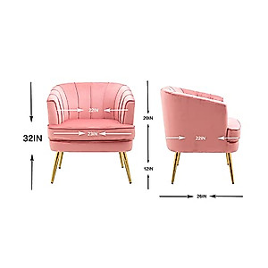 ZOBIDO Modern Accent Velvet Chairs Comfy Upholstered Vanity Chairs for Bedroom Armchair Dining Chairs with Golden Metal Legs Desk Chair Single Person sofafor Living Room(Peach Pink)