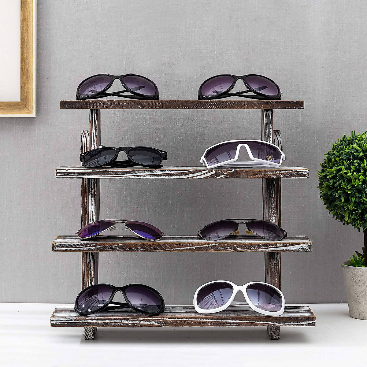 MyGift 4 Tier Cascading Torched Wood Kitchen Countertop Cupcake Bakery Retail Merchandise Display Riser Stand Rack