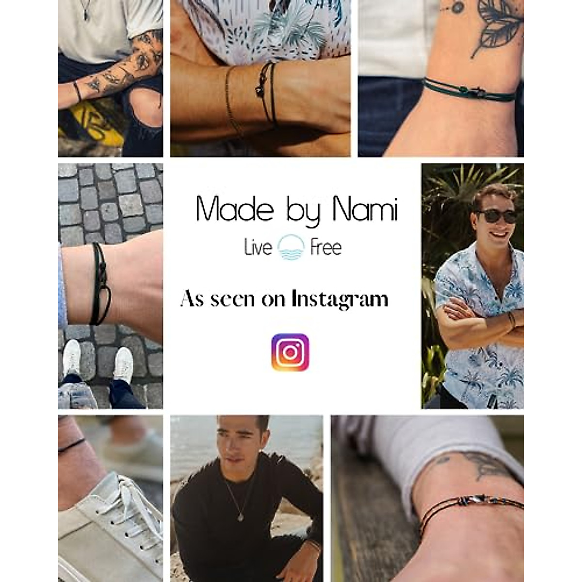 Adjustable Wrap Surfer Bracelet Women & Men - Thin String Bracelet with Snap Hook - Nautical Maritime Beach Jewelry - Handmade & Waterproof - Birthday Gift for Him (Black Black)