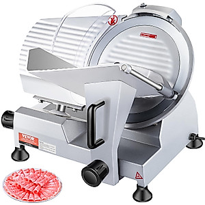 VEVOR 240W Commercial Electric Meat Slicer, 10 inch Carbon Steel Blade Electric Food Slicer, Deli Food Slicer, 350-400RPM Meat Slicer, 0-0.47 inch Adjustable Thickness for Commercial and Home Use