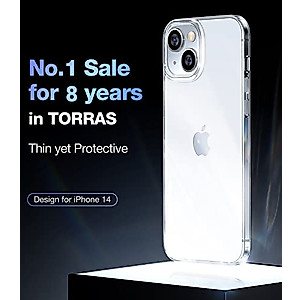TORRAS Crystal Clear Designed for iPhone 14 Case, [Non-Yellowing] Slim Fit Ultra Thin [Military Drop Protection] Soft Silicone TPU Shockproof Protective Cover Case for iPhone 14 6.1 Inch, Clear