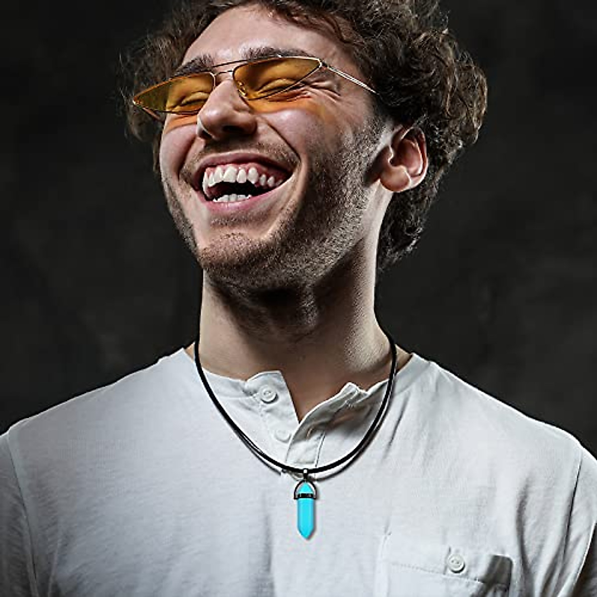 3 Pieces Halloween Luminous Fluorescent Crystal Necklaces Glow in the Dark Crystal Pendant Necklaces Hexagonal Gemstone Chain Necklaces