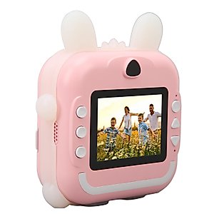 Kids Camera, Cartoon Smart KidsCamera, Portable Cute Print Kids Digital Selfie Camera Toys, Thermal Print Digital Mini Camera for 3 4 5 6 7 8 9 Year Old Girls and (Pink