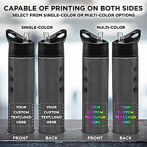DISCOUNT PROMOS Custom Slim Stainless Steel Water Bottles 25 oz, 6 pack, Personalized Text, Logo, Reusable Gym Sports Bulk Pack, Charcoal