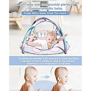 Baby Gym Play Mat,Musical Activity Center Kick Piano Gym Tummy Time Toys for Newborn Babies，Infant Toys Large Thickened and Non Slip Mat Washable (Pink)