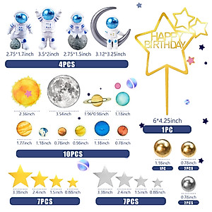 34 PCS Space Cake Toppers Outer Space Astronaut Figurines Planet Satellite Balls and Stars Kids Space Theme Decorations for Birthday Party Supplies Baby Shower (Planet)