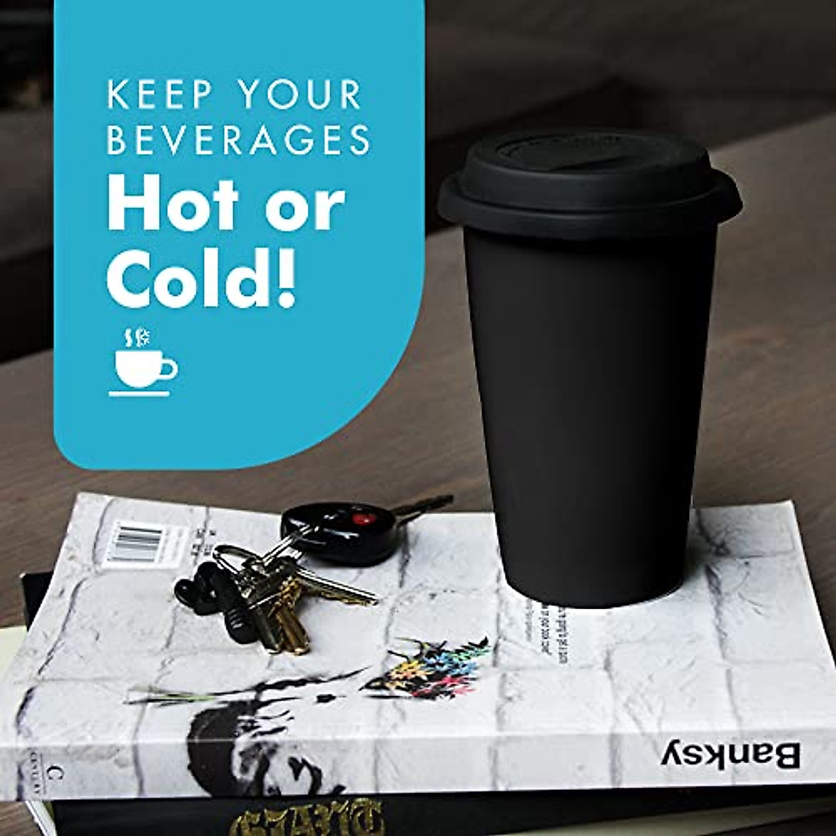 Simply Green Solutions - Reusable Coffee Cups with Lids, Thermal Cups for Hot and Cold Drinks, Double Wall Tumbler, To Go Coffee Cups, 16 oz Coffee Tumbler, Screw-On Sip Lid, Dishwasher Safe, Black