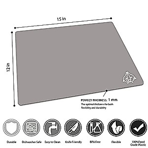 ZVP Flexible Plastic Cutting Boards for Kitchen Set of 3, Color Coded Cutting Mats, Non-Slip Cutting Boards for Meat, Dishwasher Safe, Gray