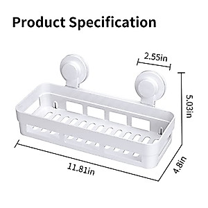Shower Caddy Suction Cup, Bathroom Vacuum Suction Shower Basket Storage Organizer, Removable Drill-Free Shower Shelf for Shampoo, Body Wash, Plastic Shower Rack for Kitchen & Bathroom (Rectangle)