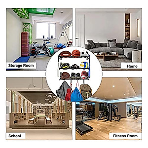 Lineslife Wall Mount Sports Equipment Storage Rack,3 Shelf Separate Garage Ball Organizer for School,Gym,Home