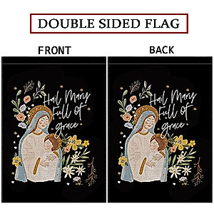 Hail Mary Full of Grace Garden Flag Vertical Double Sided Catholic Jesus Christian, Nativity Holiday Farmhouse Outdoor Decor Yard Signs 12.5 x 18 Inch