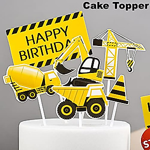 FIGEPO 179 Pack Construction Birthday Party Supplies Dump Truck Party Decorations Kits Plates, Utensils, Napkins, Tablecloth, Cake Toppers, Backdrop, Balloons, Curtains, Tape Banner Serves 16 Guests