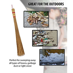1 Piece of 32 inch Multi-Surface Sturdy Outdoor Authentic Coconut Leaf Broom Asian Heavy Duty Broom Thai Natural Coconut Leaf Broom (Country Rustic)