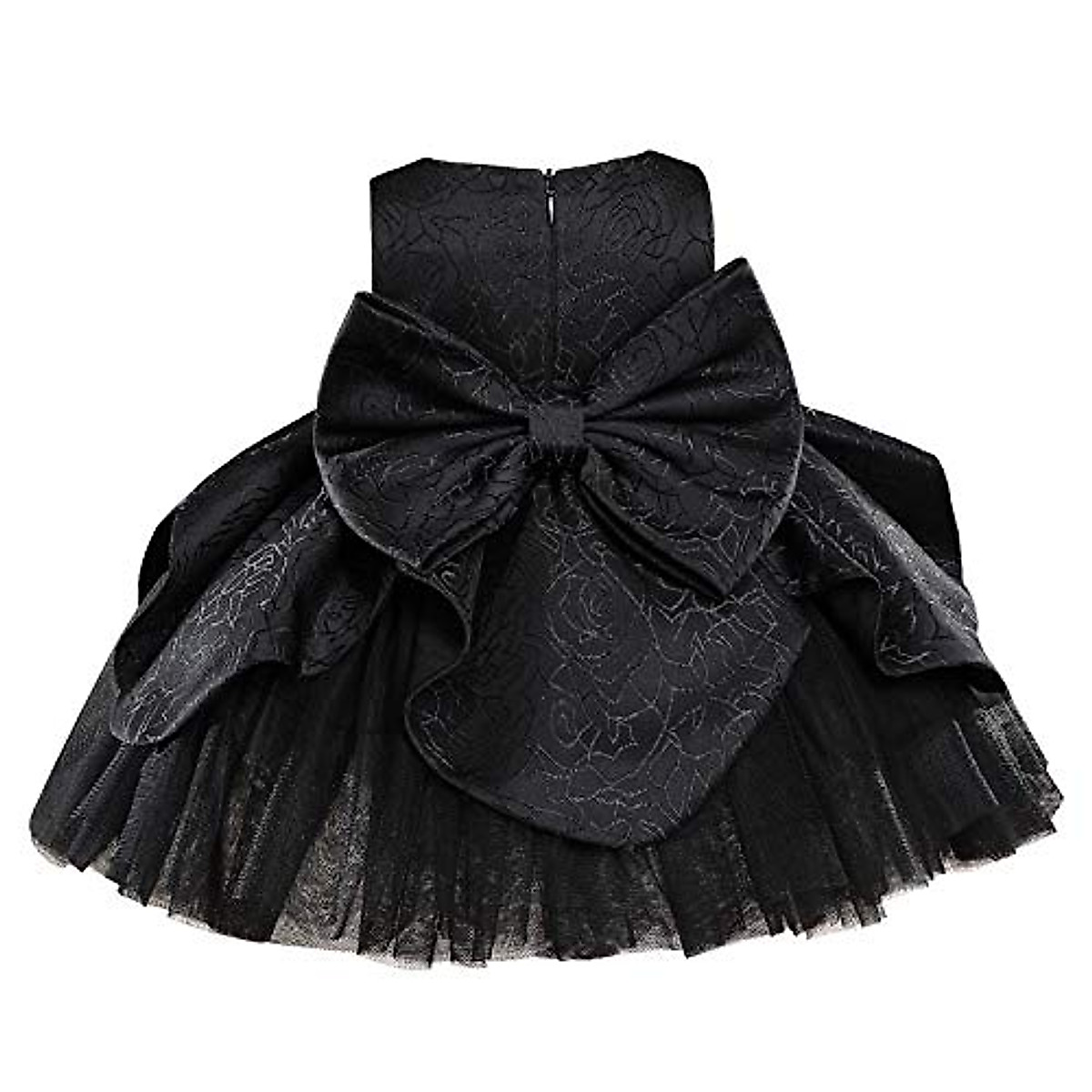 TENTIDE Baby Girls Tulle Wedding Dress Princess Pageant Birthday Formal Elegant Dresses Gown with Big Bowknot for Infant 0-24 Months (Black, 0-3 Months)