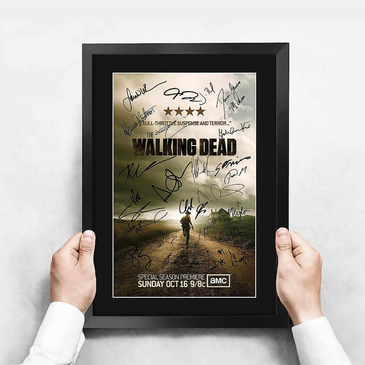 HWC Trading The Walking Dead TV Series Poster The Cast Signed 16" x 12" Framed Gift Printed Autograph Film Print Photo Picture Display - 16 x 12 Inches Framed