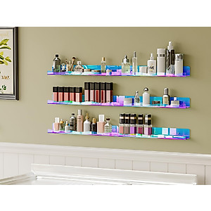 Fixwal 15 Inch Nail Polish Rack Wall Mounted Shelf, 6 Pack Clear Rainbow Iridescent Clear Acrylic Floating Display Shelves, Wall Mounted Rack for Nail Techs, Kids Wall Shelves, Display for Wall