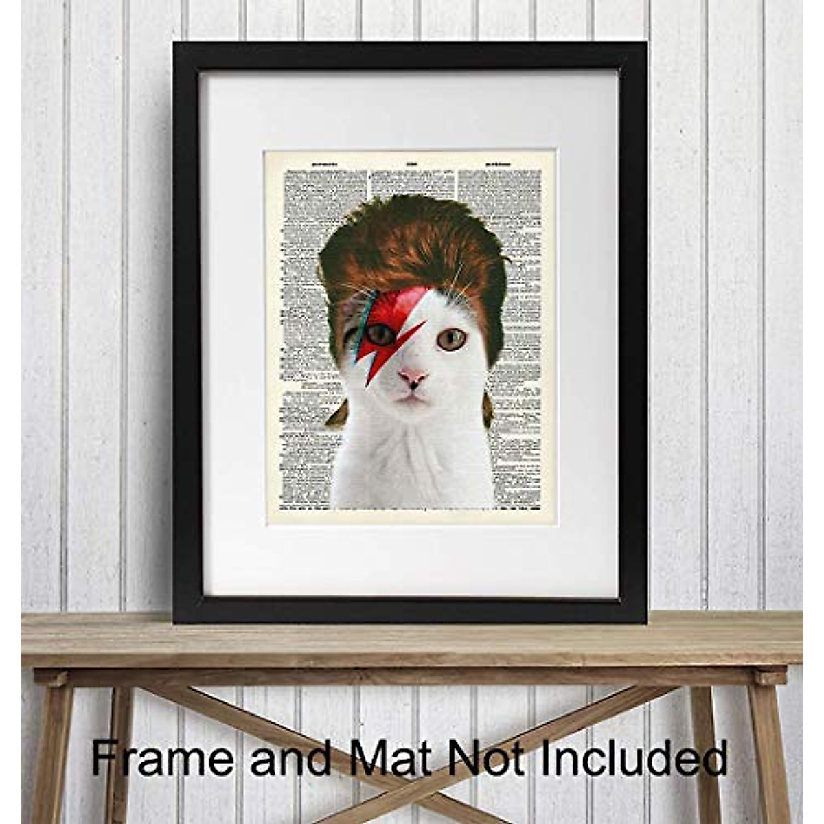 Poster of David Bowie Cat Wall Art - 8x10 Funny Upcycled Dictionary Cat Wall Decor for Vet, Veterinarian Office, Home, Bedroom - Unique Gift for 70s, 80s Punk Rock Music, Ziggy Stardust Fans
