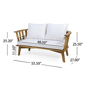 Christopher Knight Home Ingrid Outdoor Wooden Loveseat with Cushions, White and Teak Finish