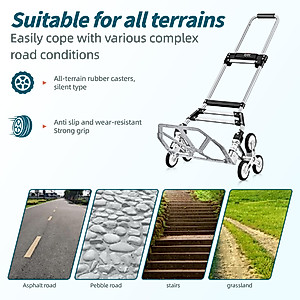 RJTEK 【Upgraded Version】 Stair Climber Hand Truck and Dolly, 220 Lb Capacity Stair Climbing cart Heavy-Duty Trolley Cart Heavy-Duty Luggage cart Stair Dolly Lightweight with Telescoping Handle